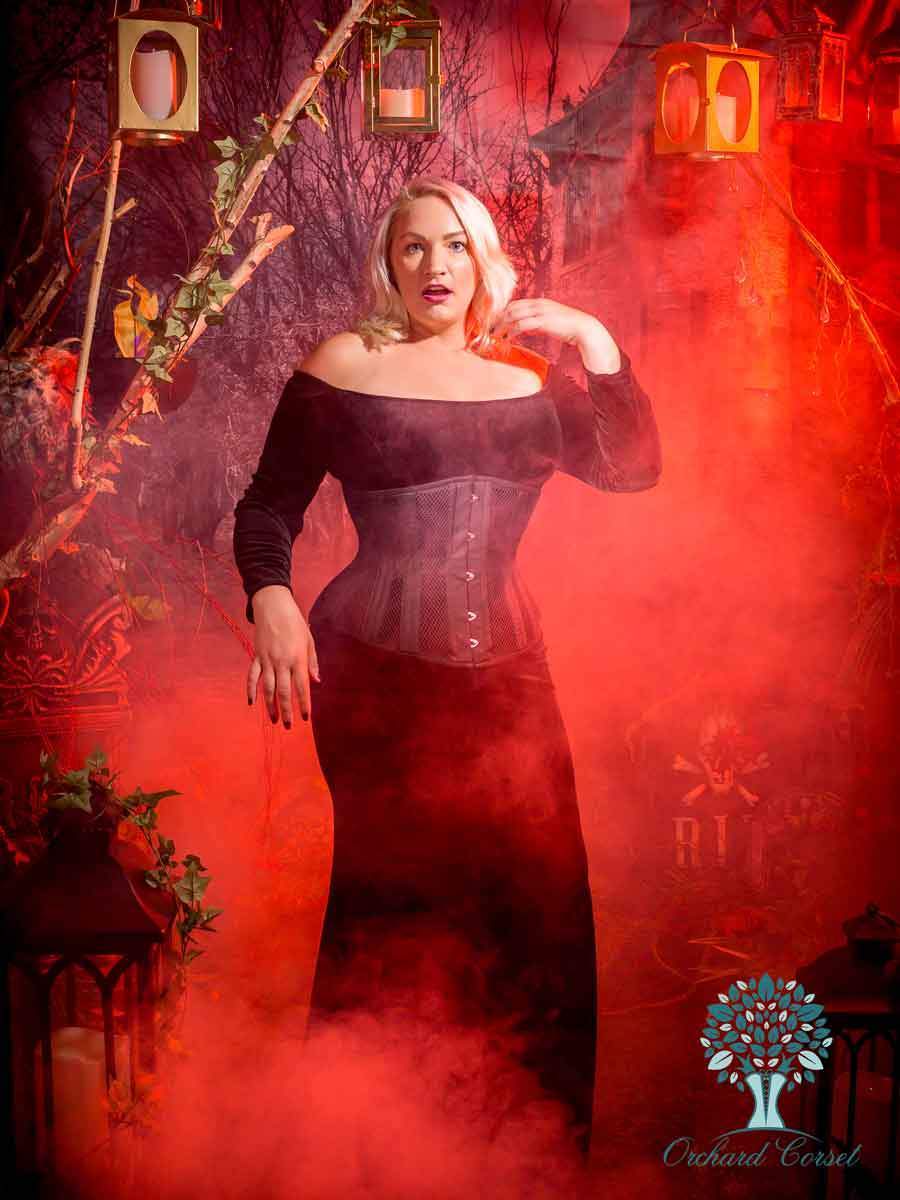 Plus Size Underbust Black Mesh Steel Boned Corset Cs 411 Long