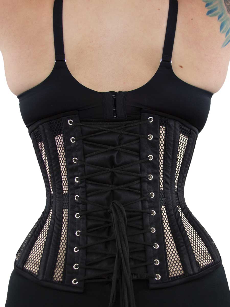 Plus Size Underbust Black Mesh Steel Boned Corset Cs 411 Long